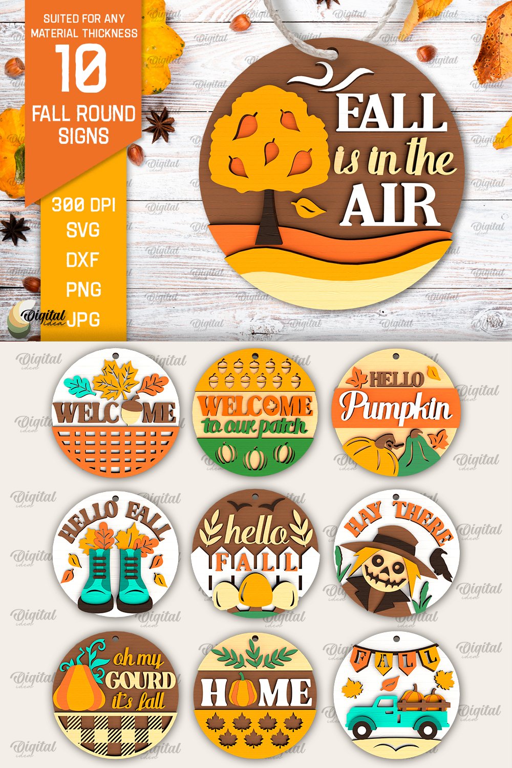 Fall Round Signs Laser Cut Bundle. Autumn Round Signs SVG