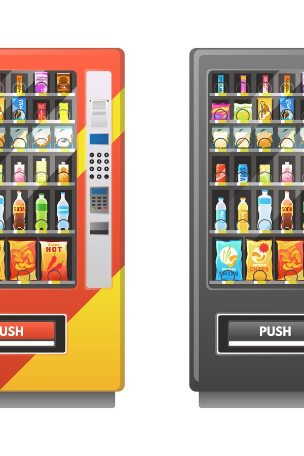 Vending machine. Snacks sandwich biscuit chocolate drinks ju