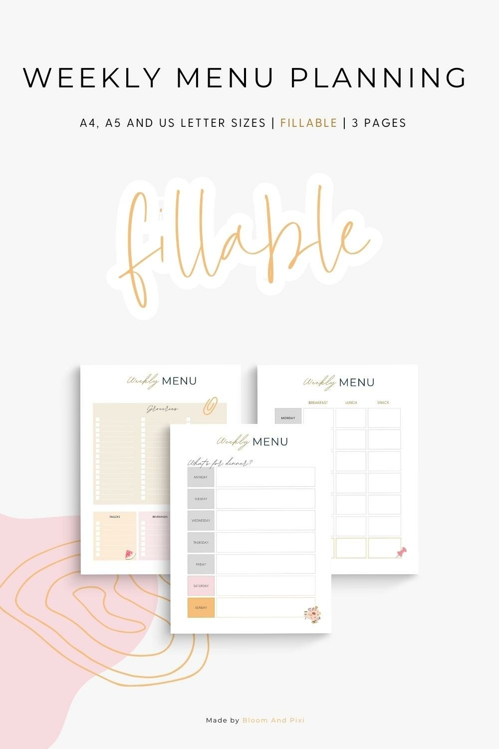 Weekly Menu Planning FILLABLE