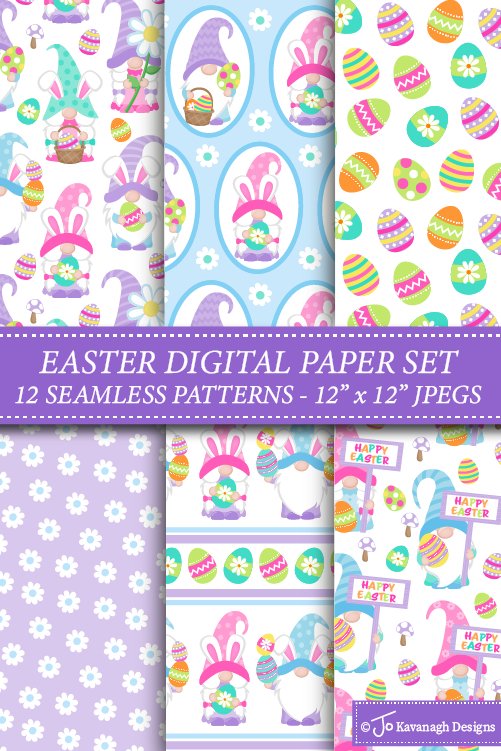 Easter Digital Paper | Cute Easter Gnomes