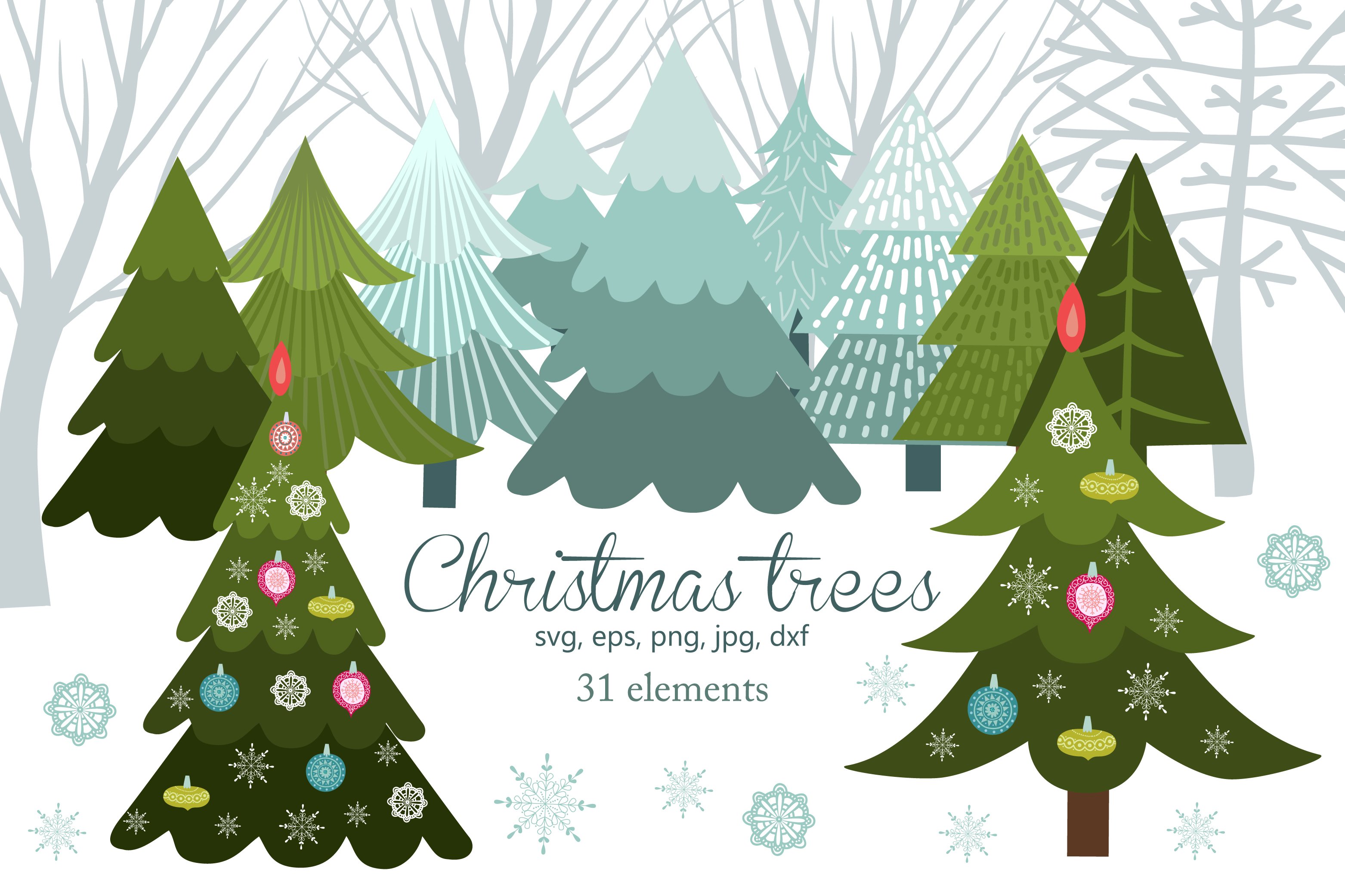 Christmas trees svg, Christmas lights svg, digital clipart