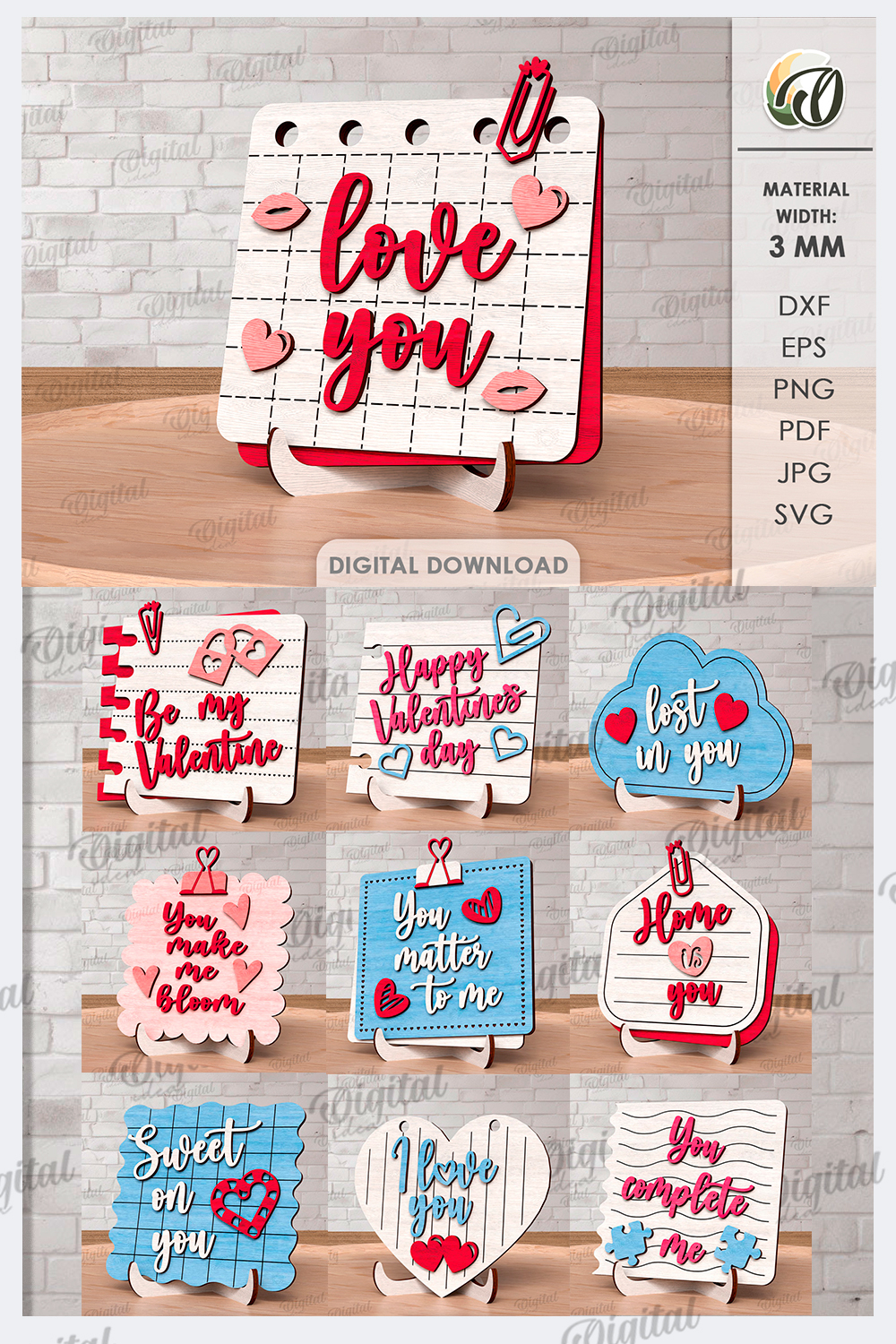 Valentine’s Day Notes Stands Bundle Lasercut. Valentine