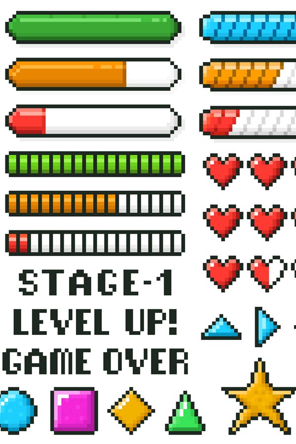 Pixel game menu buttons. Game 8 bit ui controller arrows, le