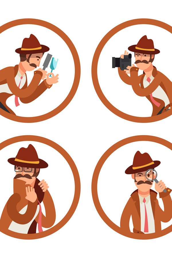 Cartoon detective avatars vector set