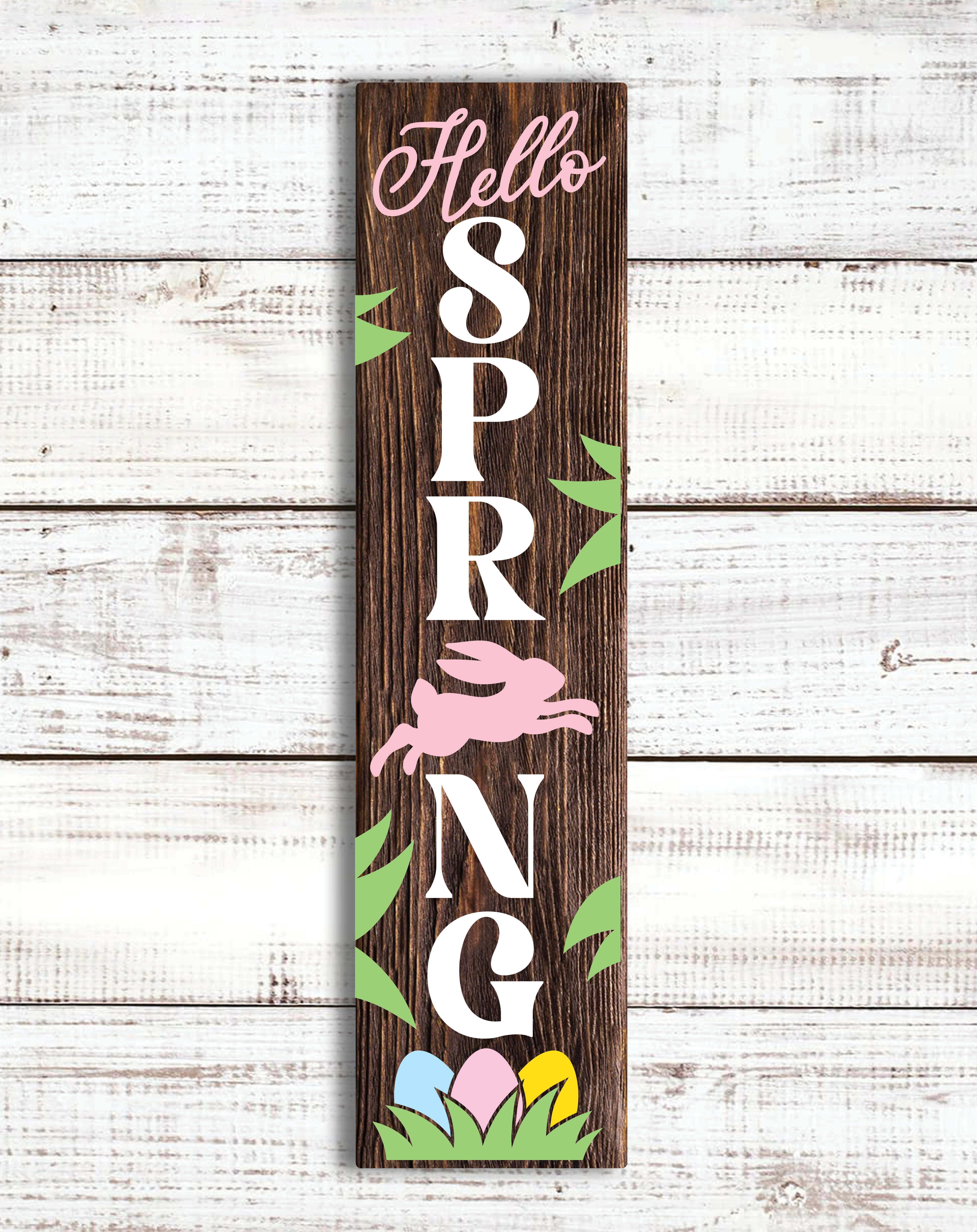 Hello Spring Front Porch Sign | Easter Bunny Welcome Sign