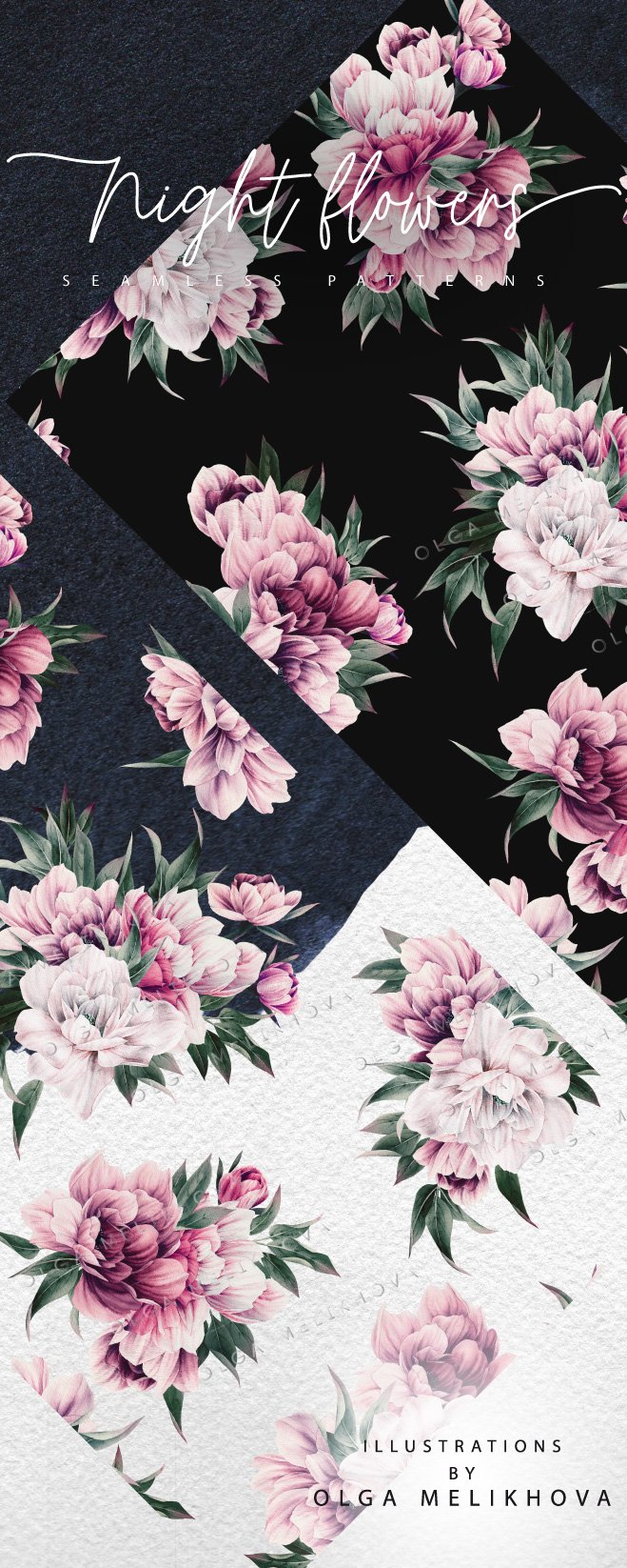 Night flowers, Seamless flower pattern