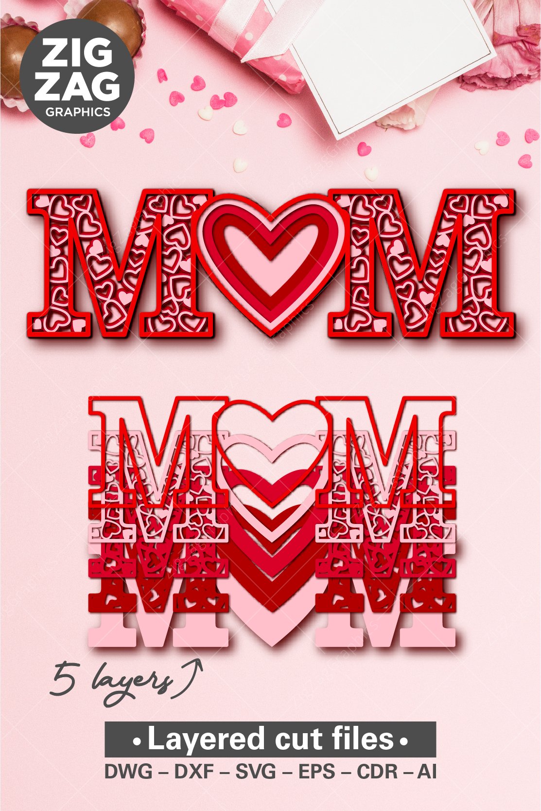 Layered Mom SVG, Happy Mothers Day svg, 3D Heart svg