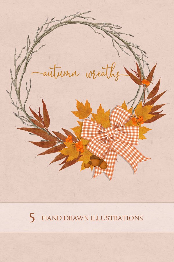 5 Autumn Wreath Illustrations
