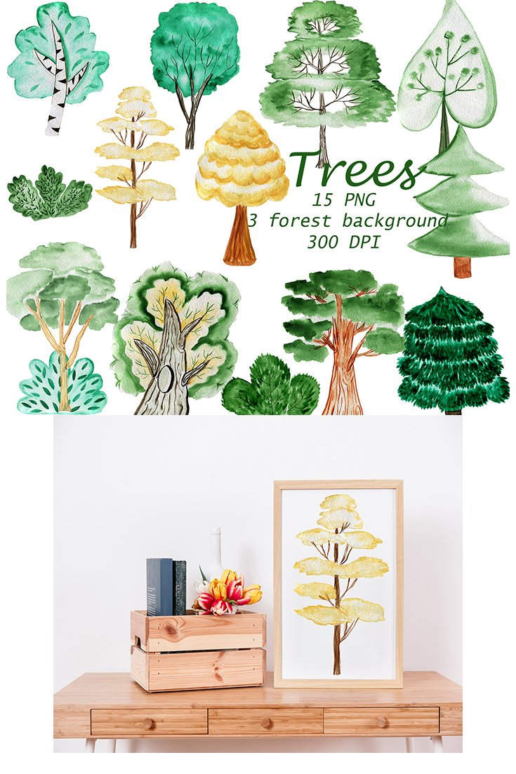 Watercolor Trees, Forest. Tree poster, tree png.