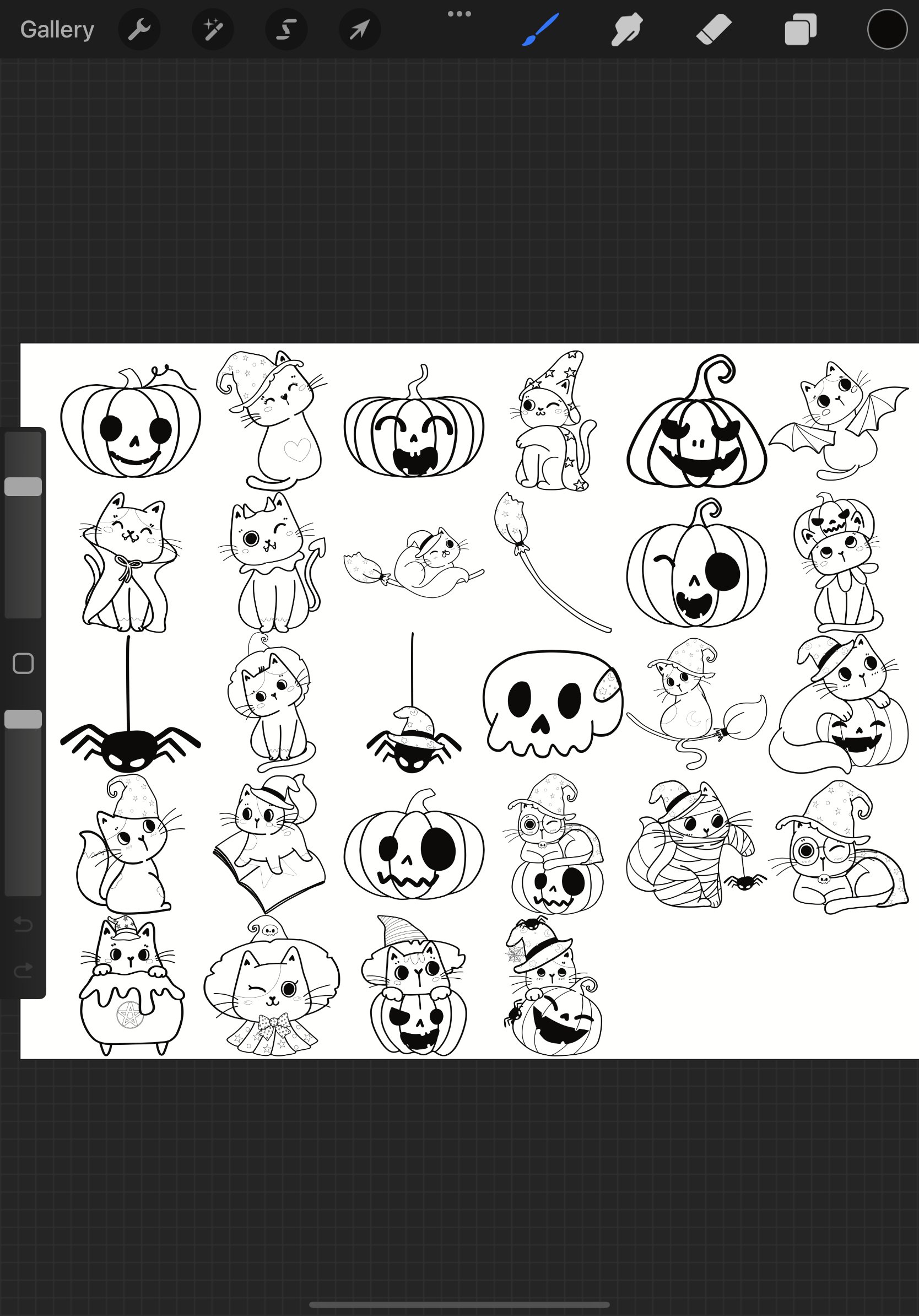 Halloween Cats Set 2 Procreate Brush Stamps, 28 Spooky Cats