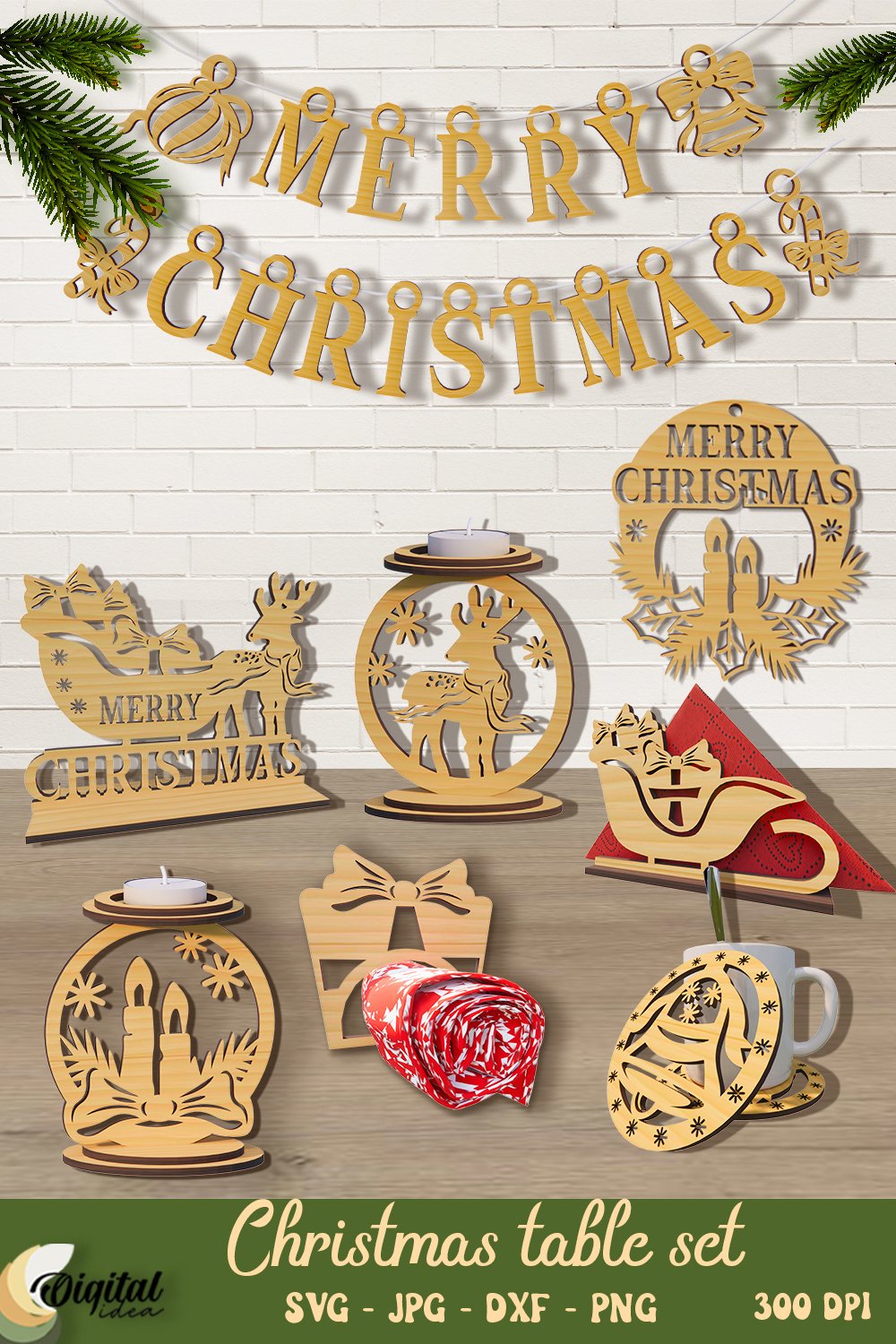 Christmas Table Set Laser Cut. Christmas Decorative SVG.