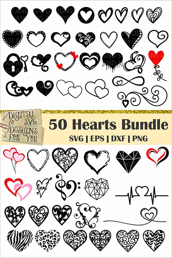 50 Hearts Bundle SVG | Hearts svg | Valentine hearts