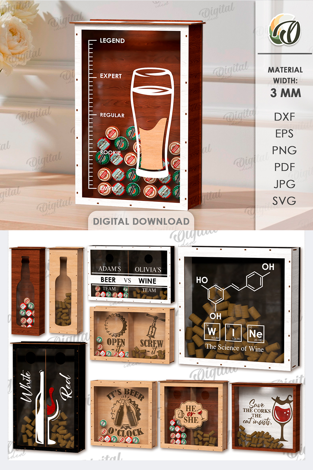 Wine & Beer Cork Boxes Bundle Laser Cut. Storage Box SVG