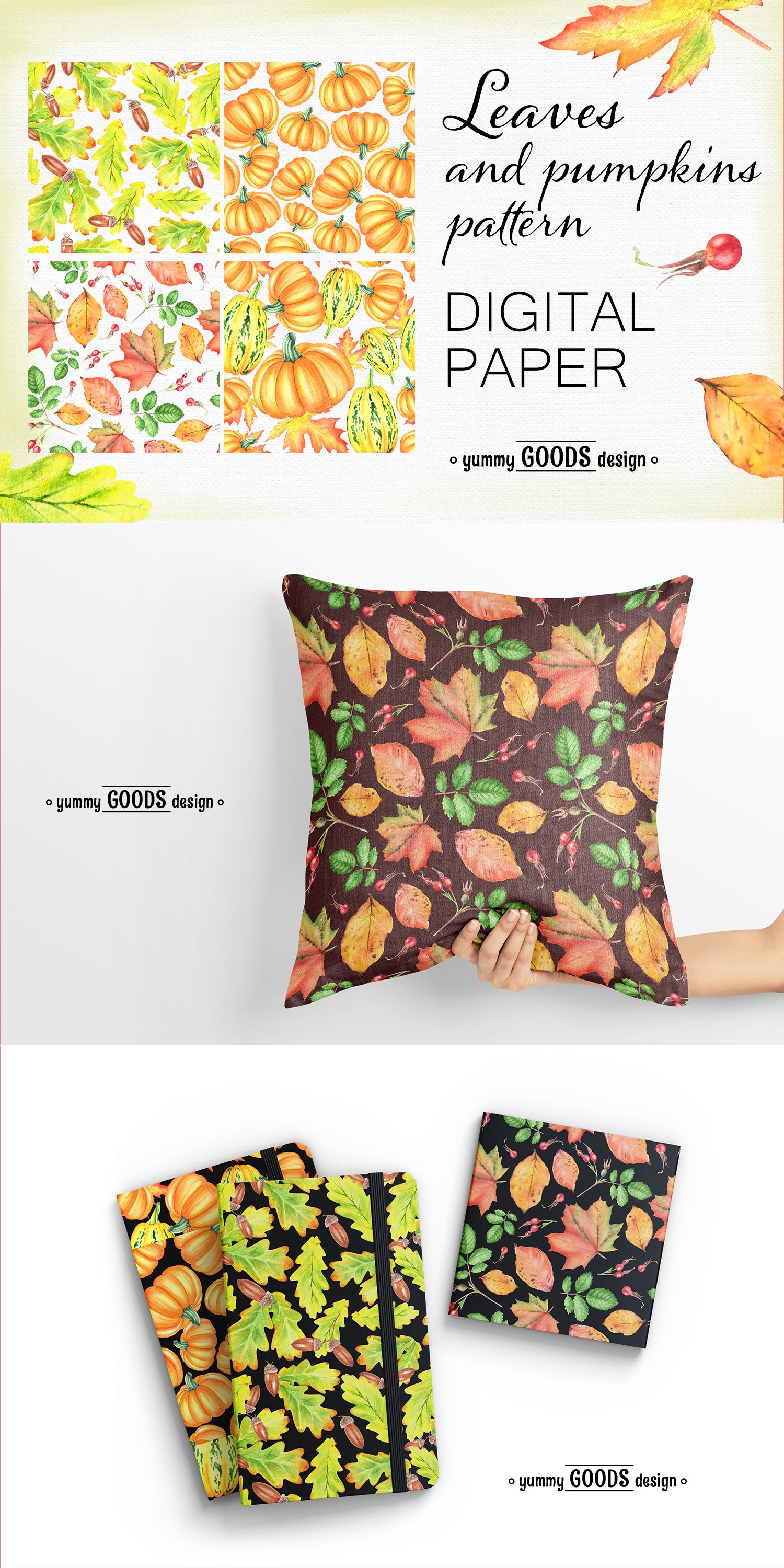 Leaves & Pumpkins pattern. Autumn leaves. Digital paper.