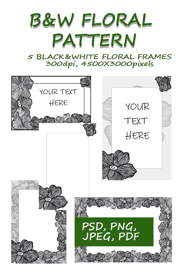 Black&White floral frames collection