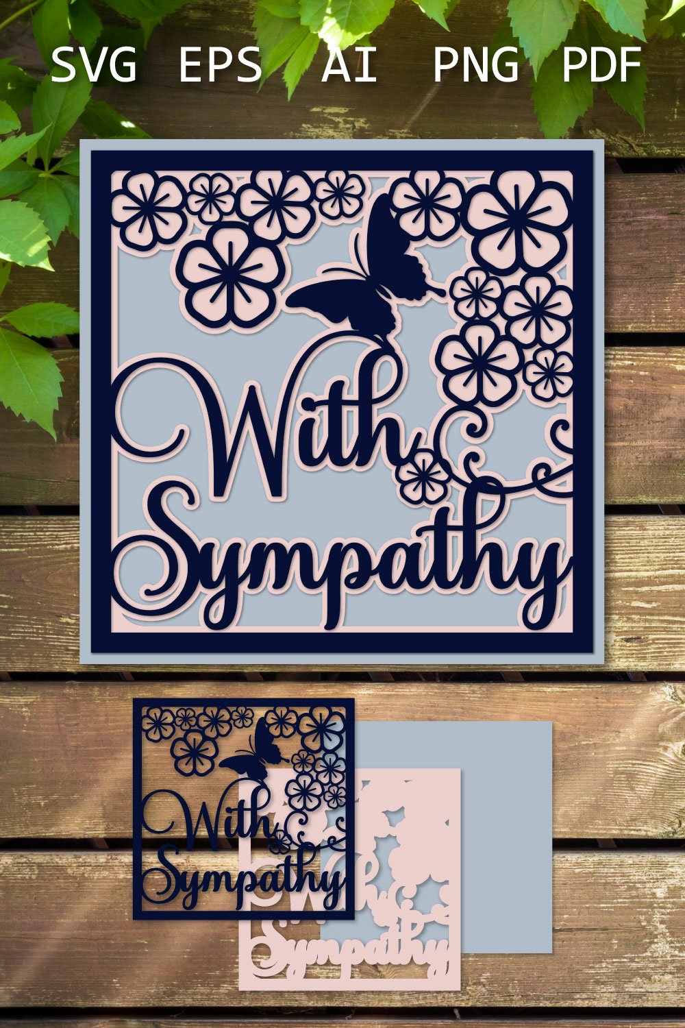 With Sympathy card SVG with flowers, Layered Paper cut 3D