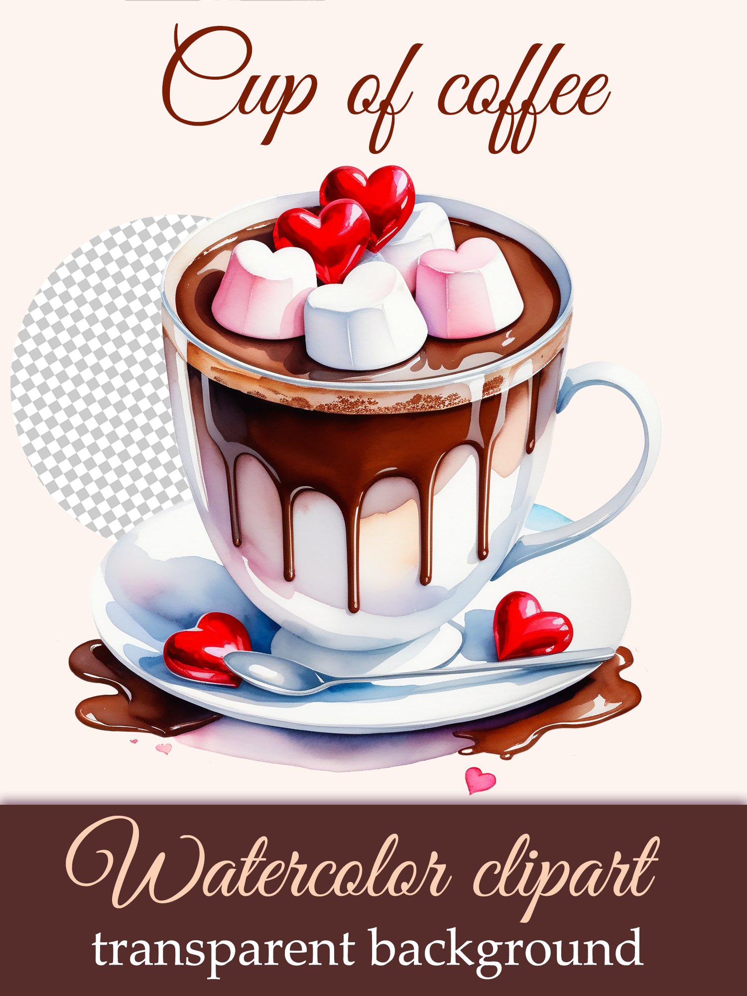 Watercolor Coffee Cup Clipart with Hearts