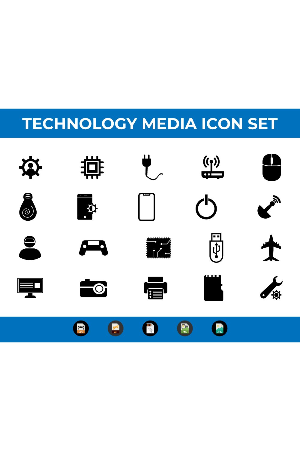 20 Flat Technology and Multimedia icons