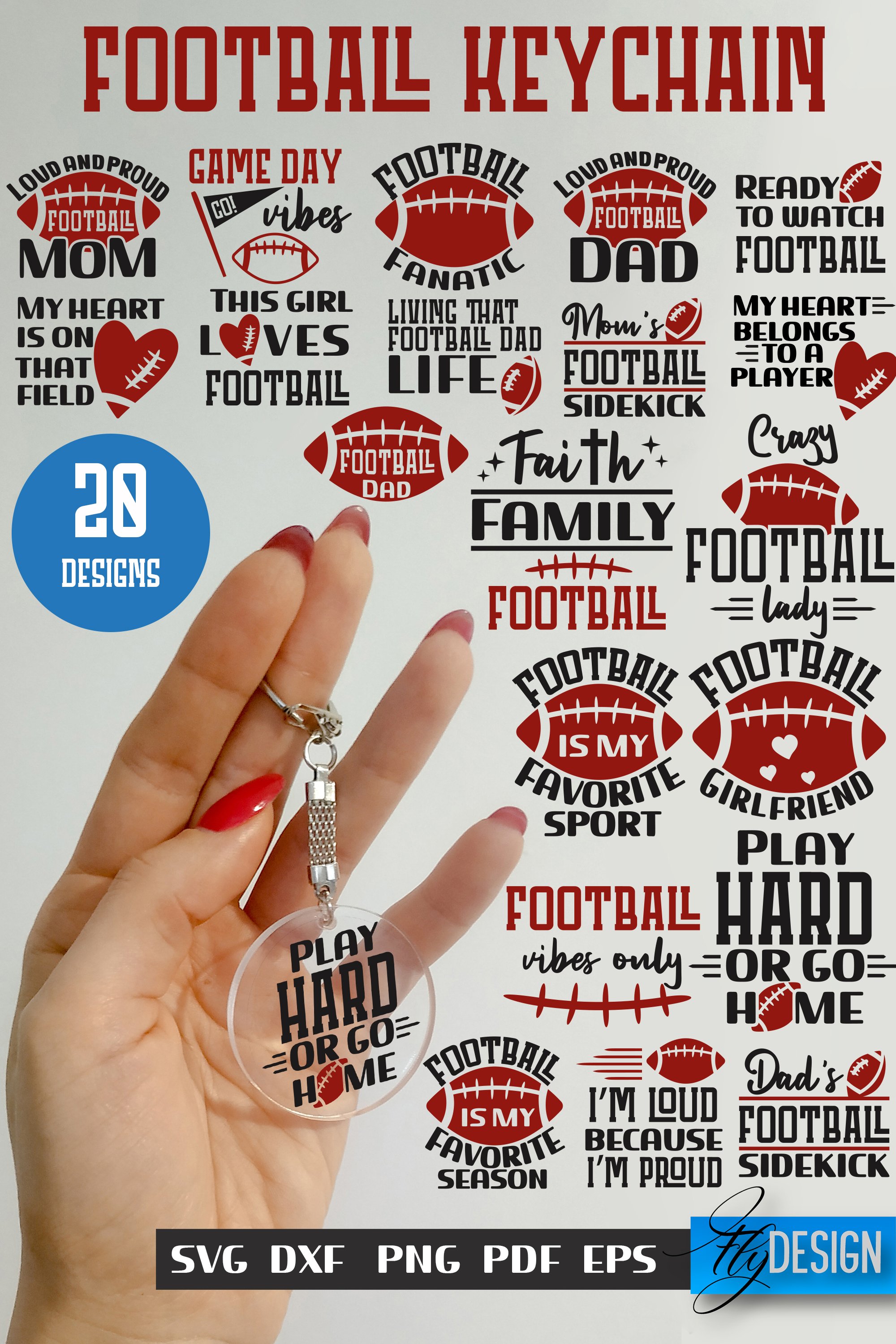 Football Keychain SVG Bundle | Sports Mom Key Keychain Svg