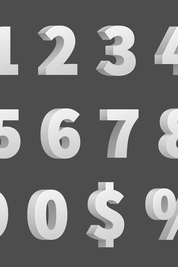 Vector 3D numbers and symbols. Three-dimensional