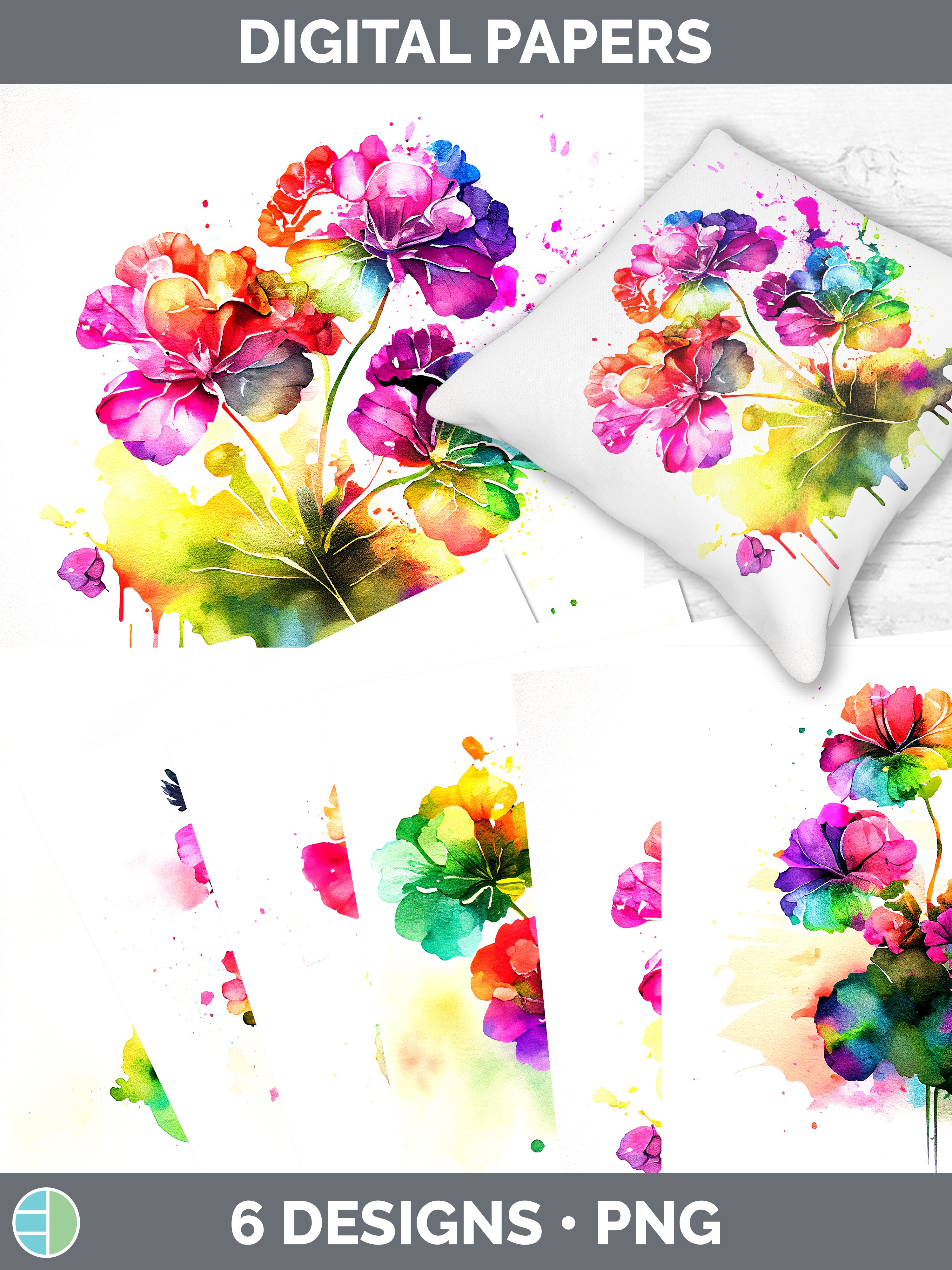 Rainbow Geranium Flowers Paper Backgrounds | Digital Scrapbo