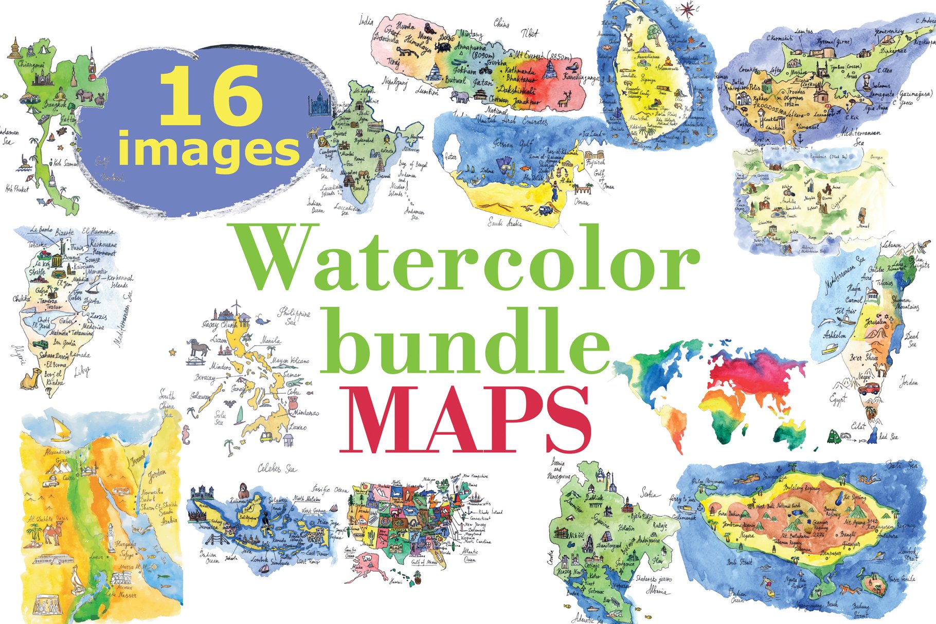 Watercolor bundle maps