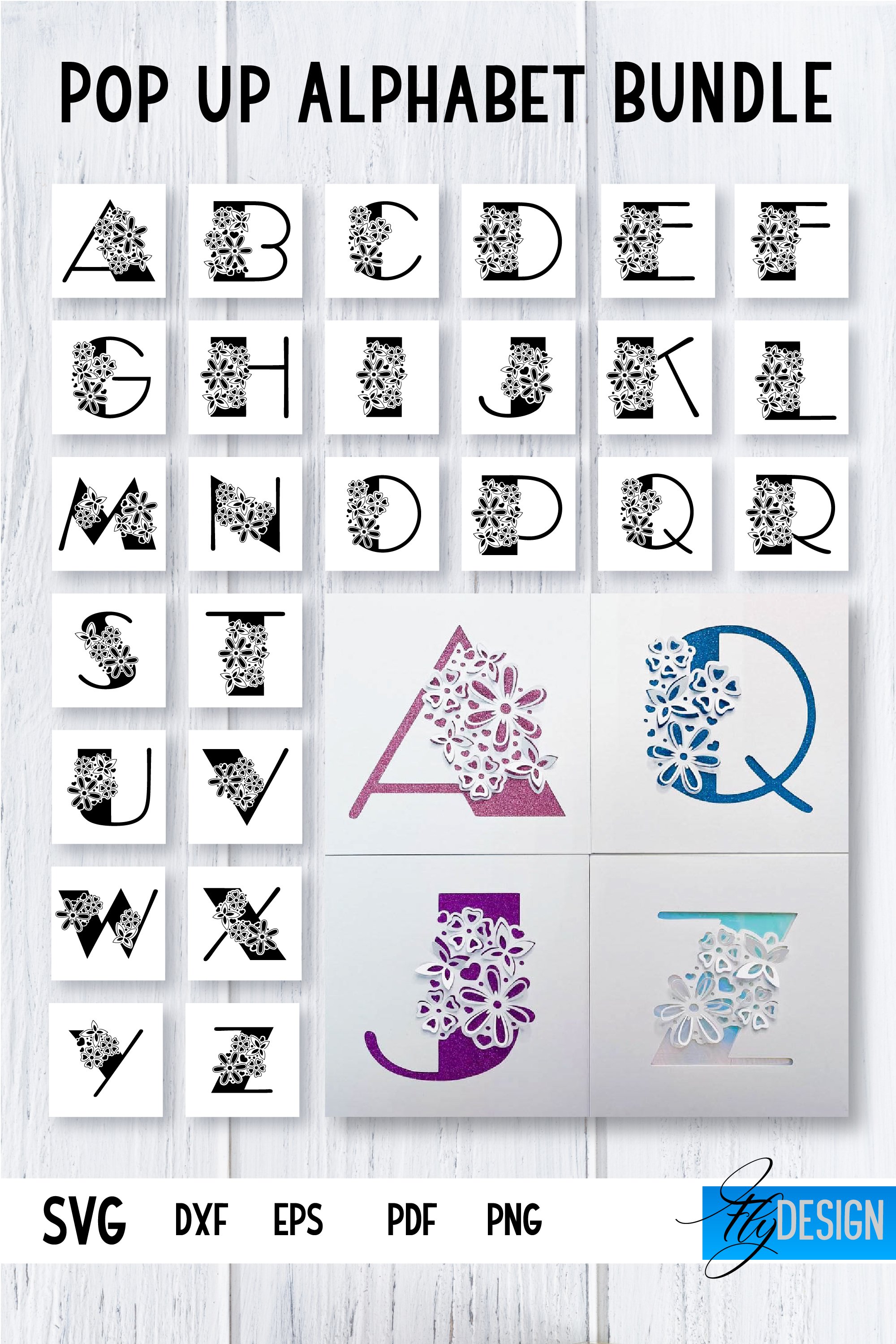 Pop Up Letters SVG | 3d Alphabet Svg | Foral Pop Up Letter