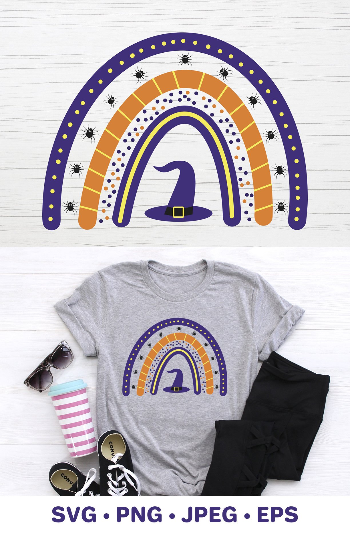 Cute Halloween rainbow SVG. Witch hat. Halloween clipart