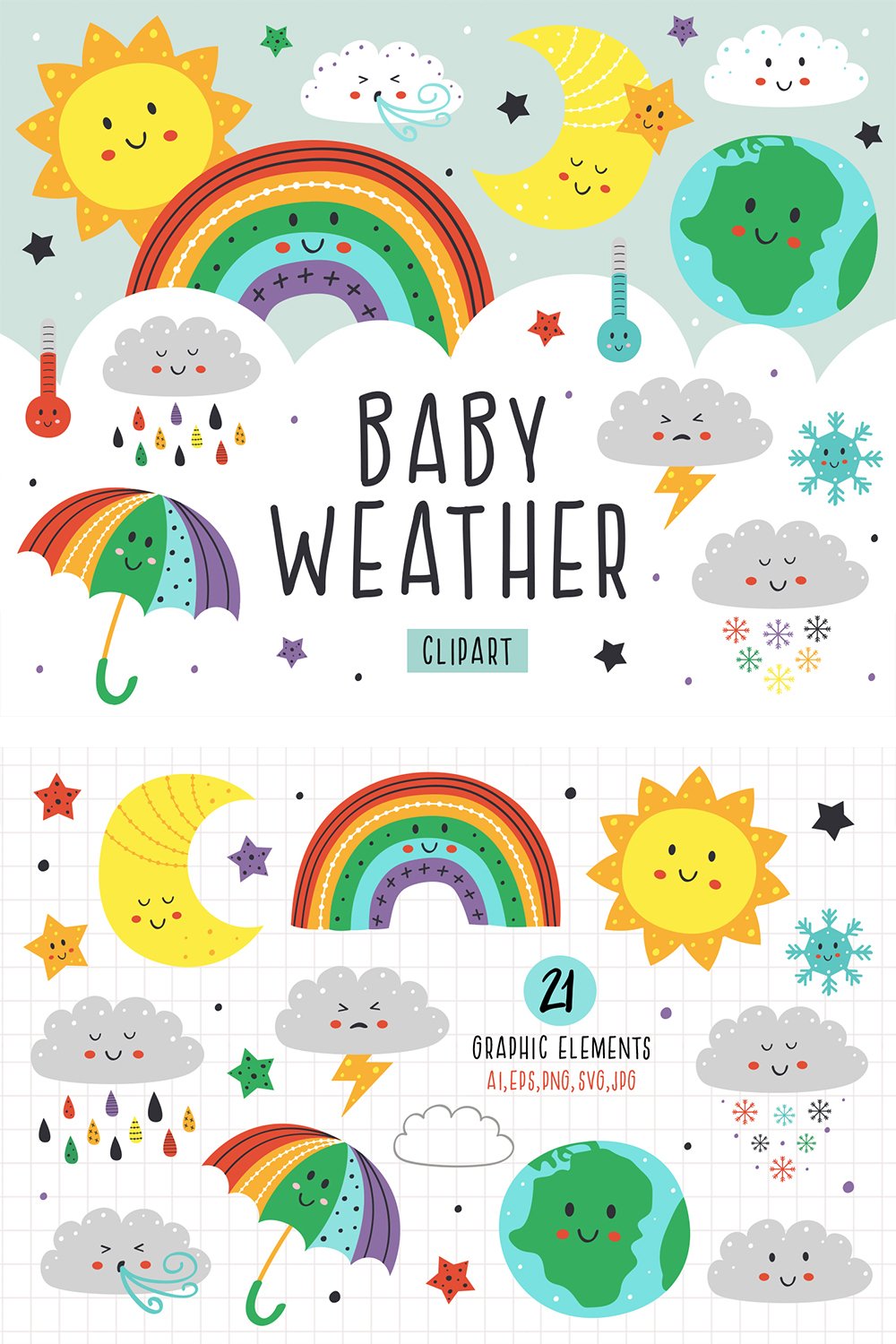 Rainbow baby, Weather Clipart, Kawaii Clipart, Cloud Clipart
