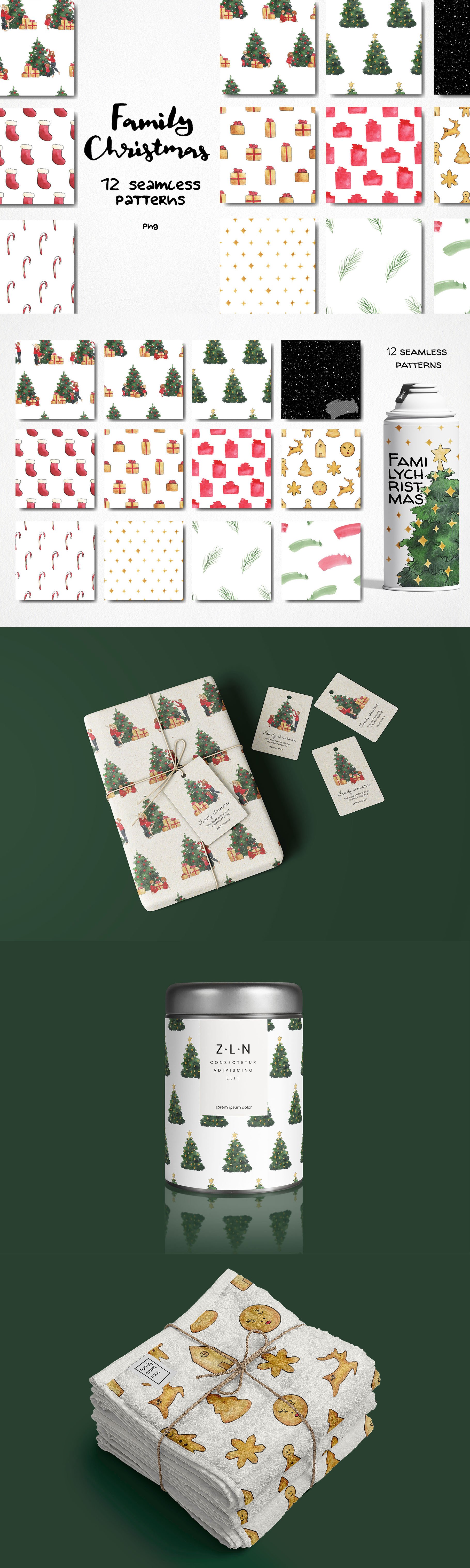 Watercolor christmas seamless patterns clipart