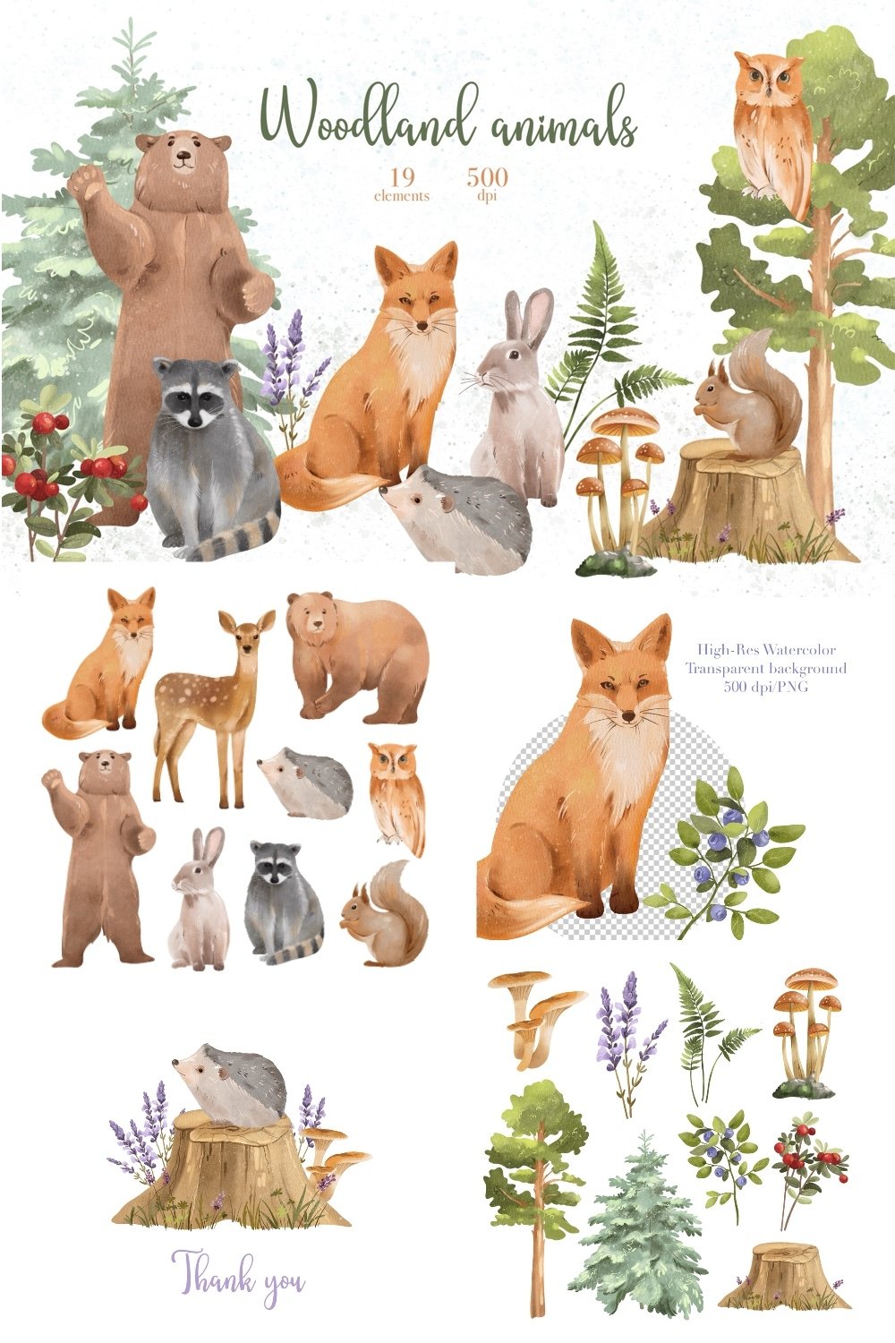 Watercolor Woodland Animals (3381555)