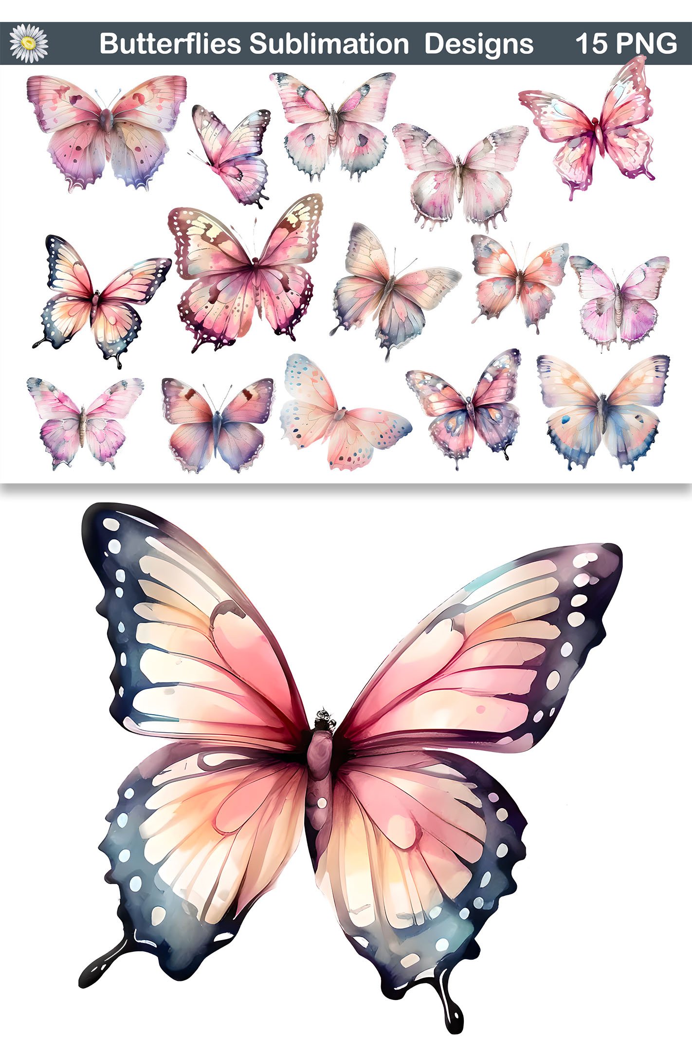 Watercolor Butterflies Bundle | Pink Butterfly Sublimation