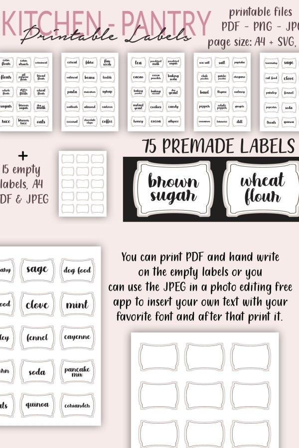 Printable Kitchen Labels, Pantry Labels Spices, Herbs Labels