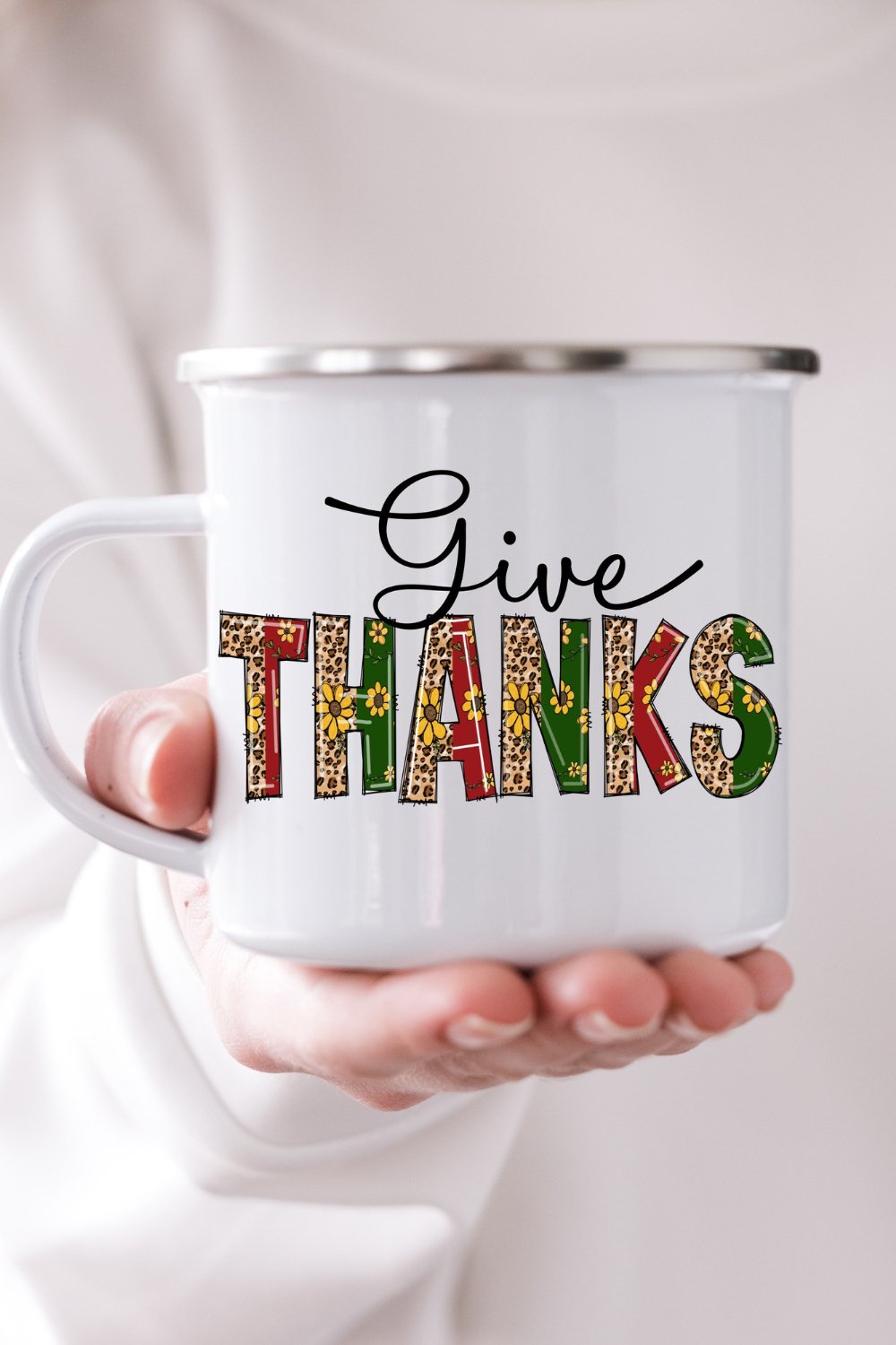 Autumn Give Thanks, Leopard and Sunflower Doodle Letters PNG