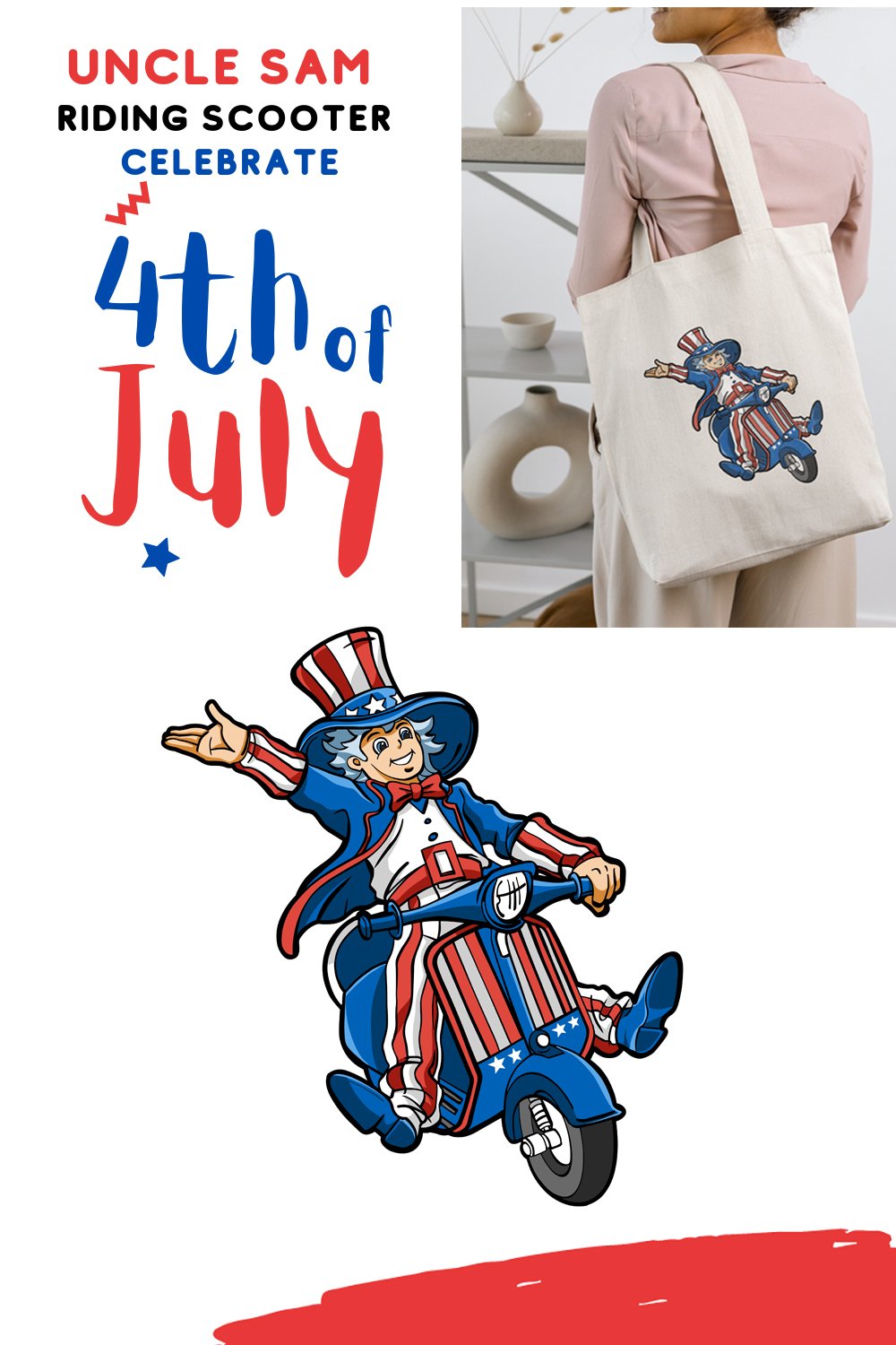 uncle sam riding a scooter bike celebrate 4th of july clipar