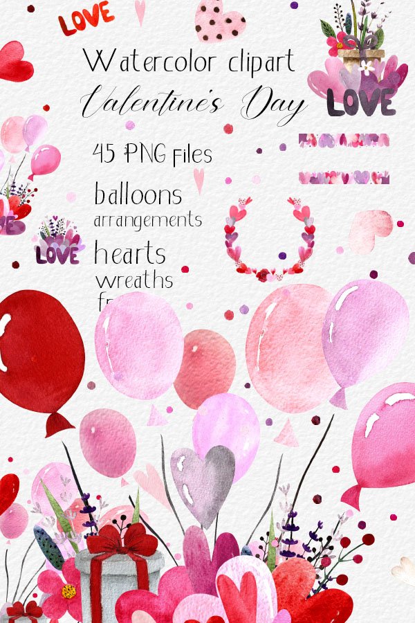 Watercolor Valentine's day clipart bundle. Hearts (1786476)