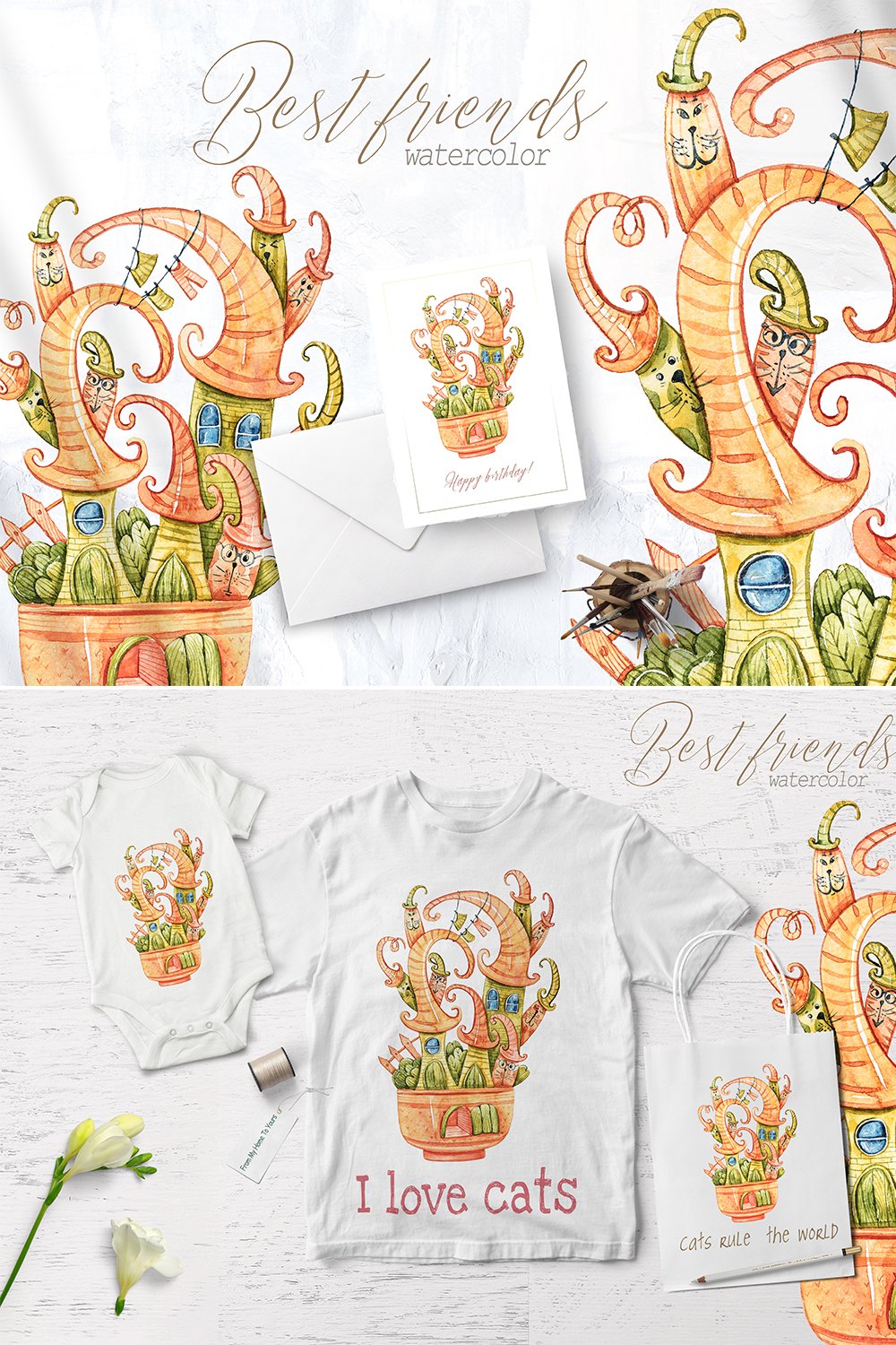 Cute watercolor nursery cats sublimation- 1 png file