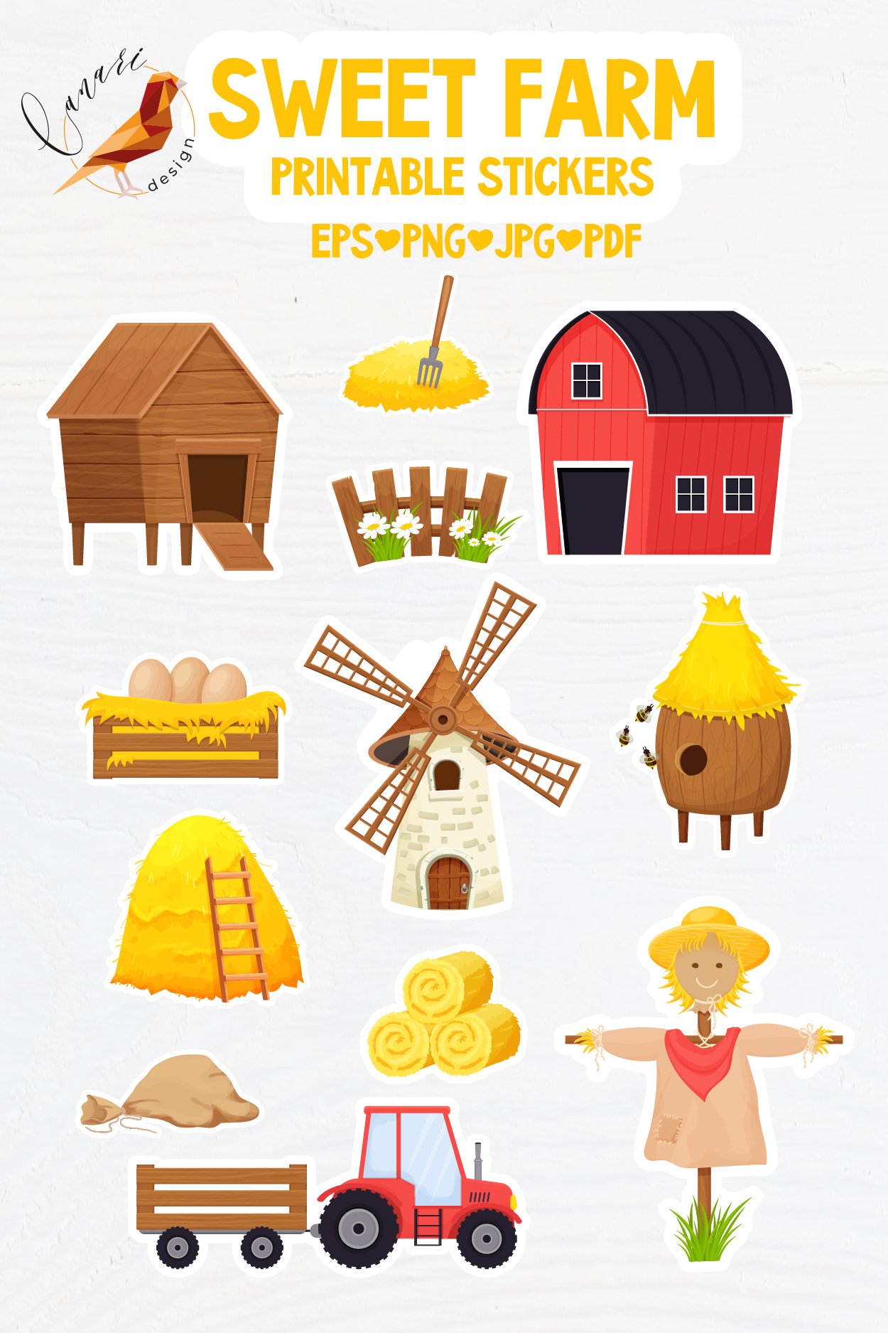 Sweet Farm Printable stickers PDF PNG