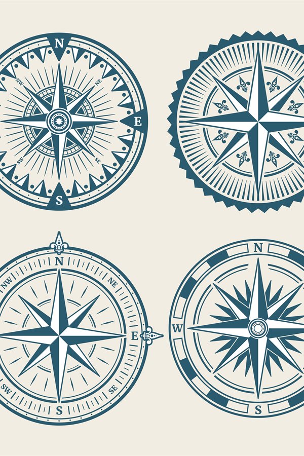 Vintage marine compass logo set