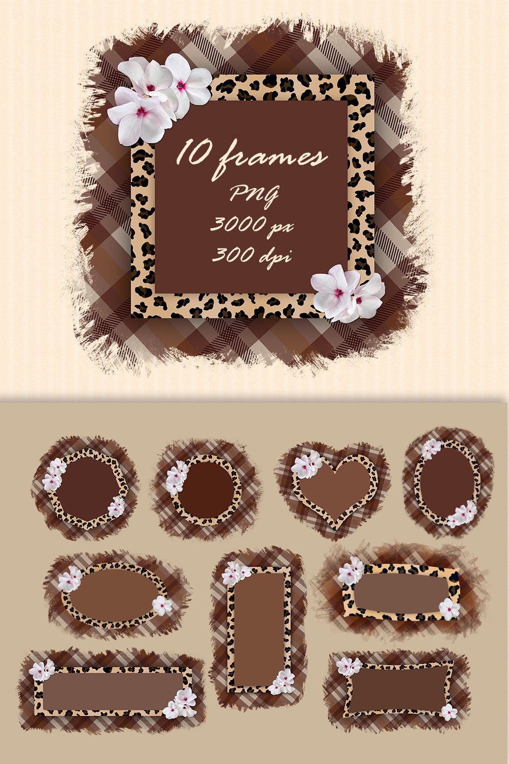 Frames with leopard print on a plaid background