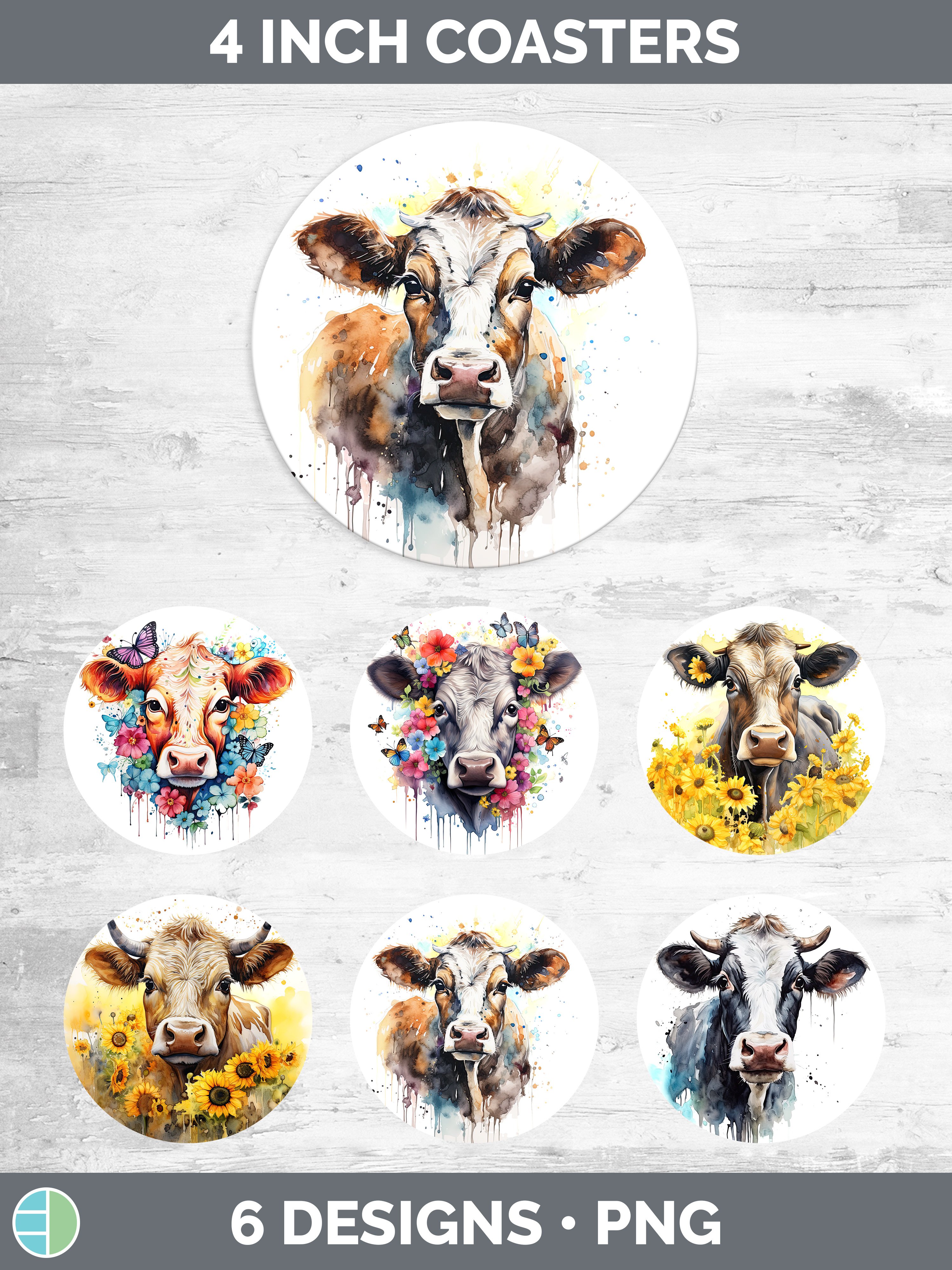 Pretty Cow Round Coaster | Bundle Coaster Designs