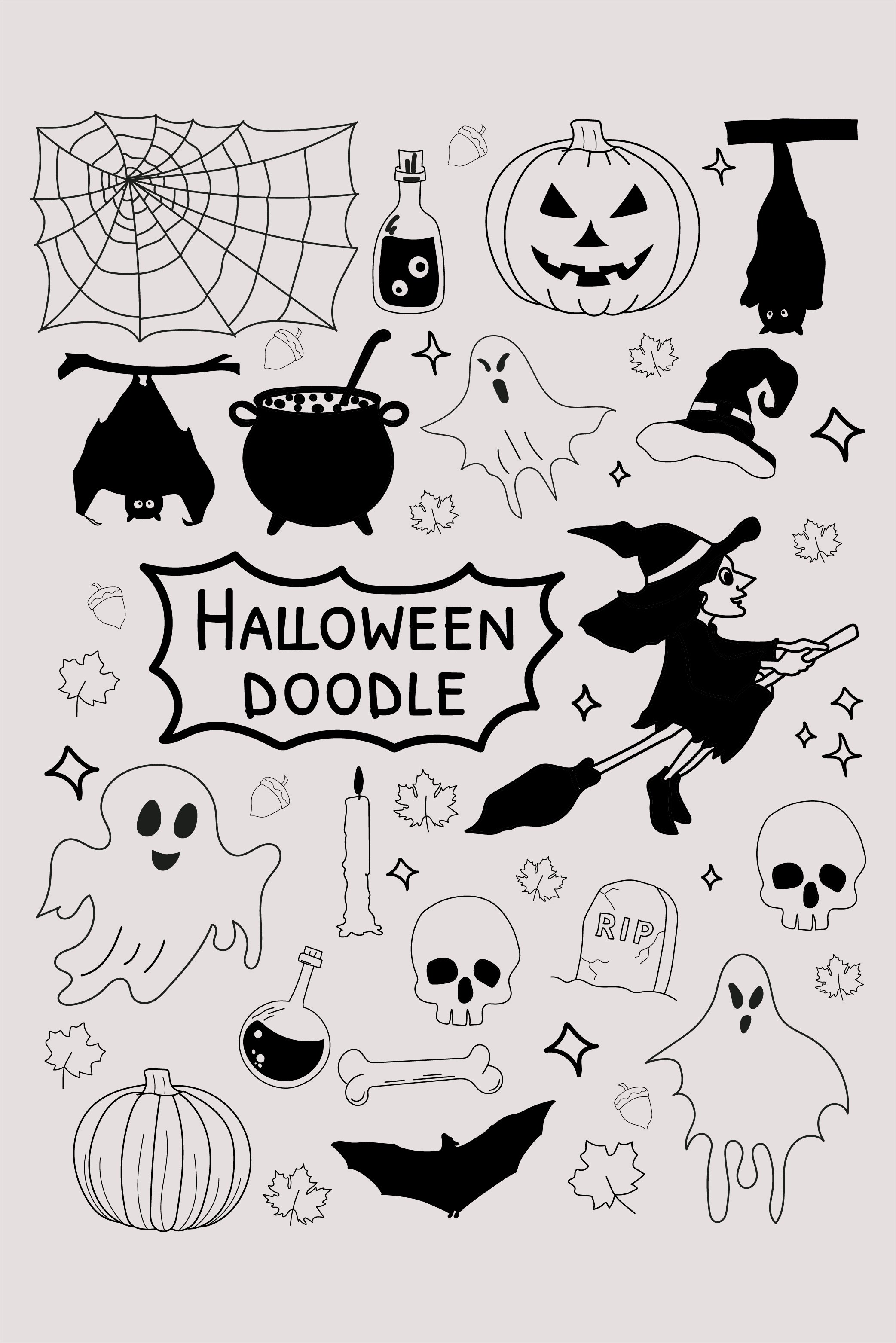 Bundle Halloween Doodle Pack, Halloween SVG PNG (2096468)