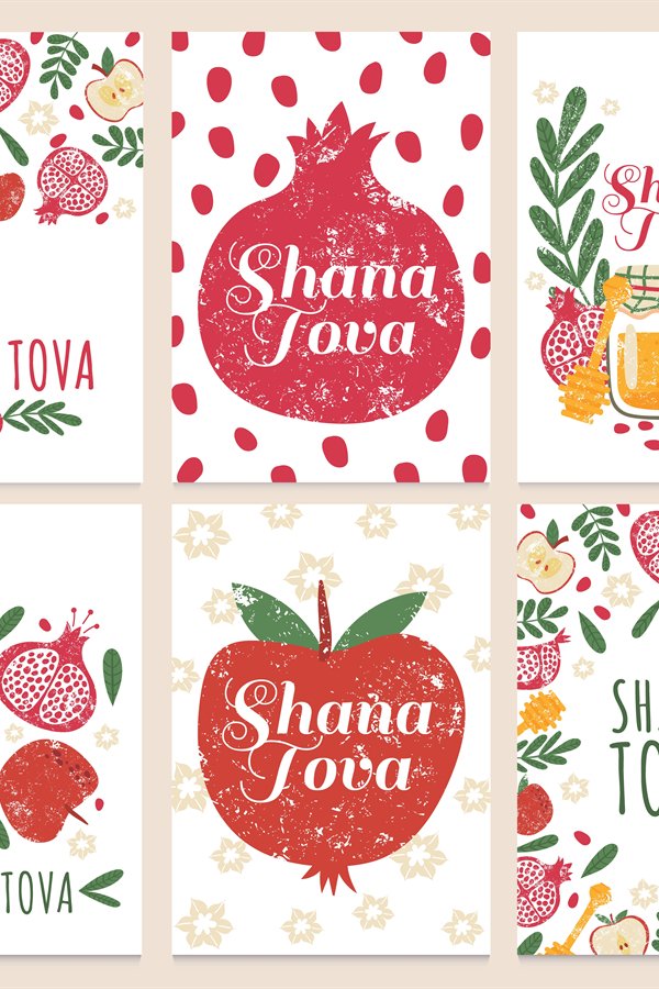 Shana tova. Happy jewish new year, greeting cards with rosh