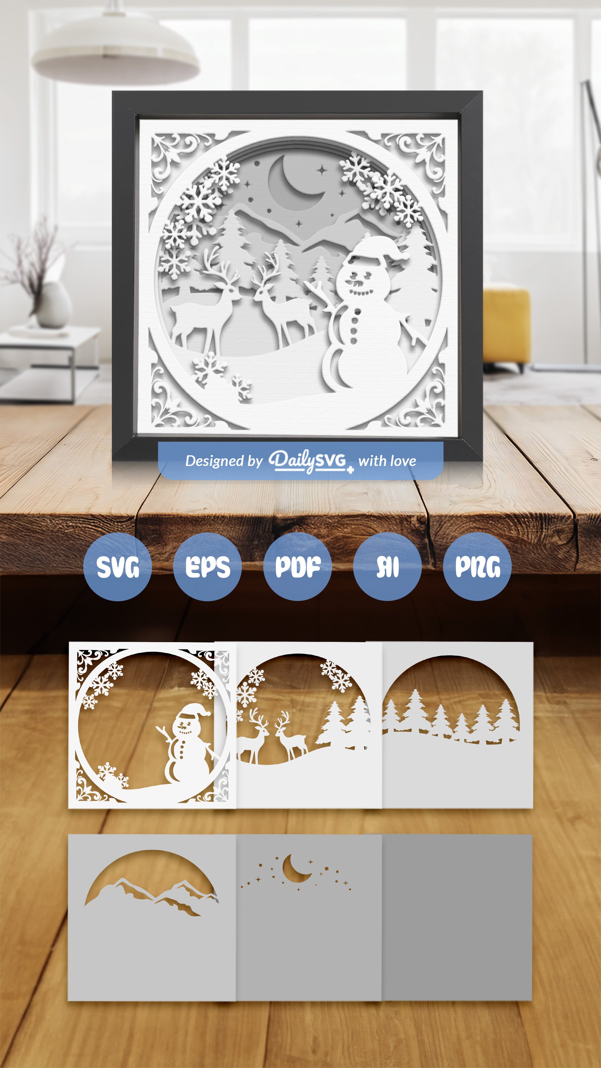 Christmas Snowman in Winter White Layered Papercut