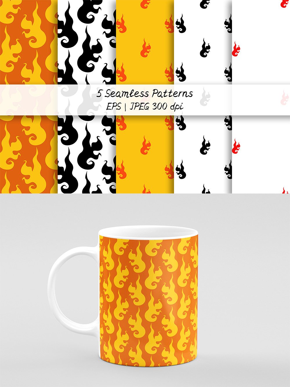 5 Fire Flame Patterns or Digital Papers - Vector