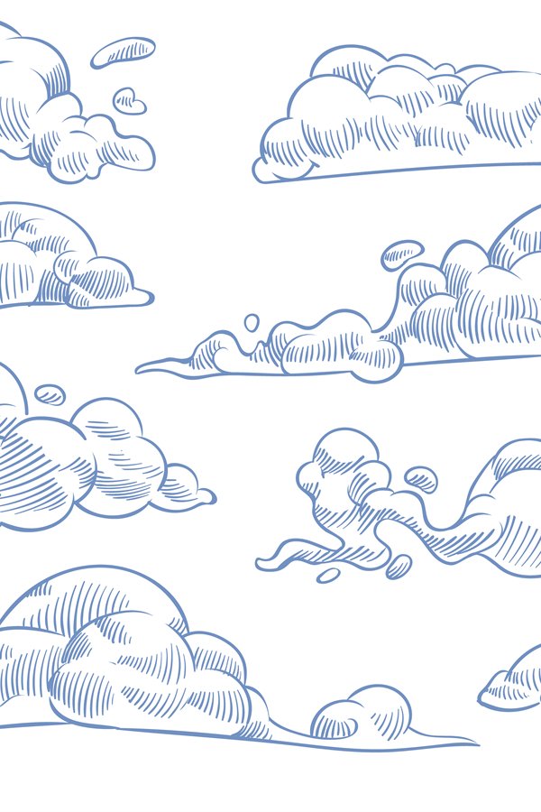 Sketch clouds. Curled cloudy sky drawing texture, nature wea