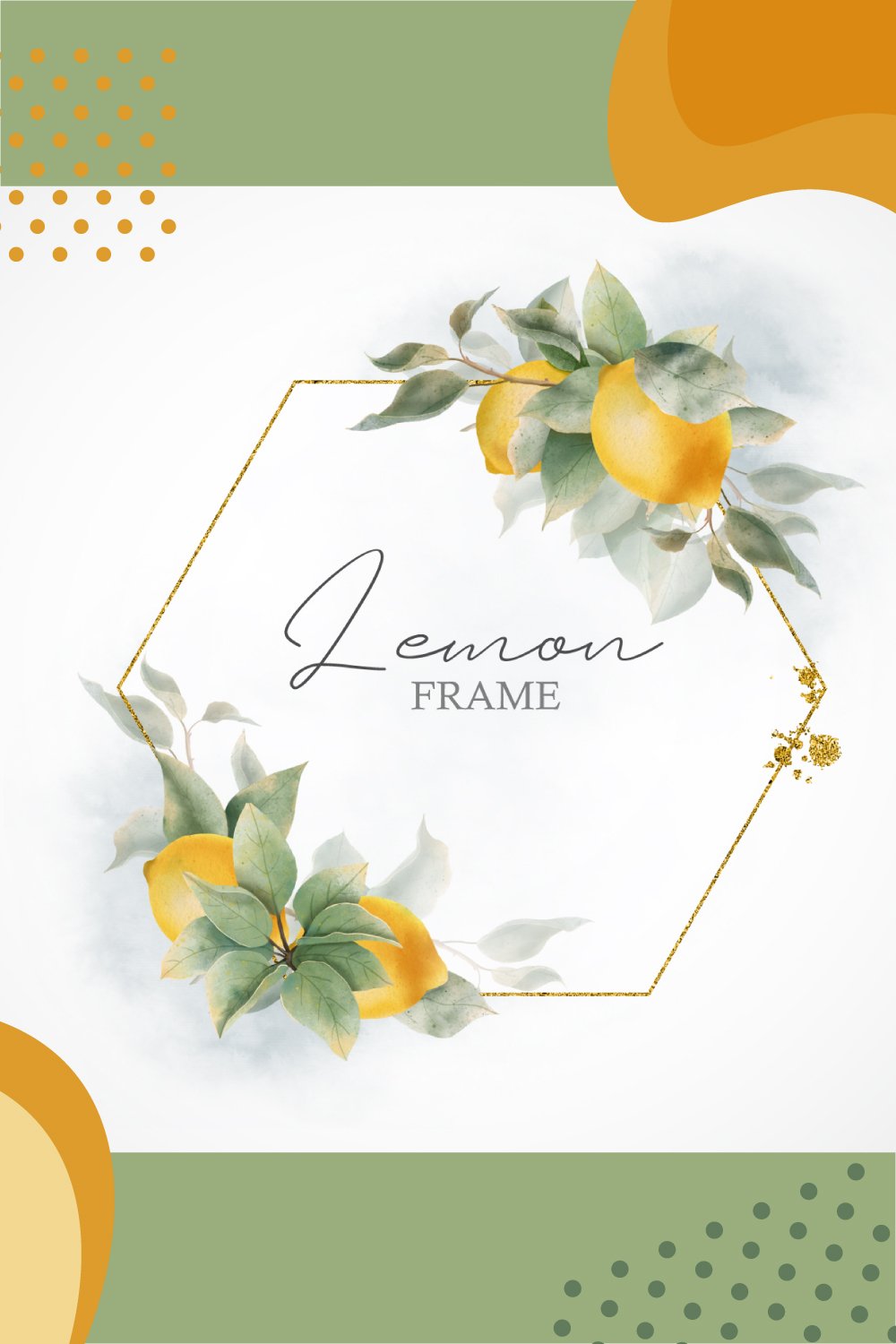 Lemon gold round frame. Sublimation frame png Watercolor png