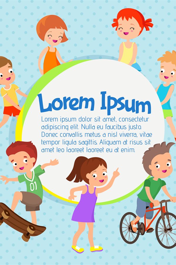 Cartoon vector kids poster. Fun children kindergarten party