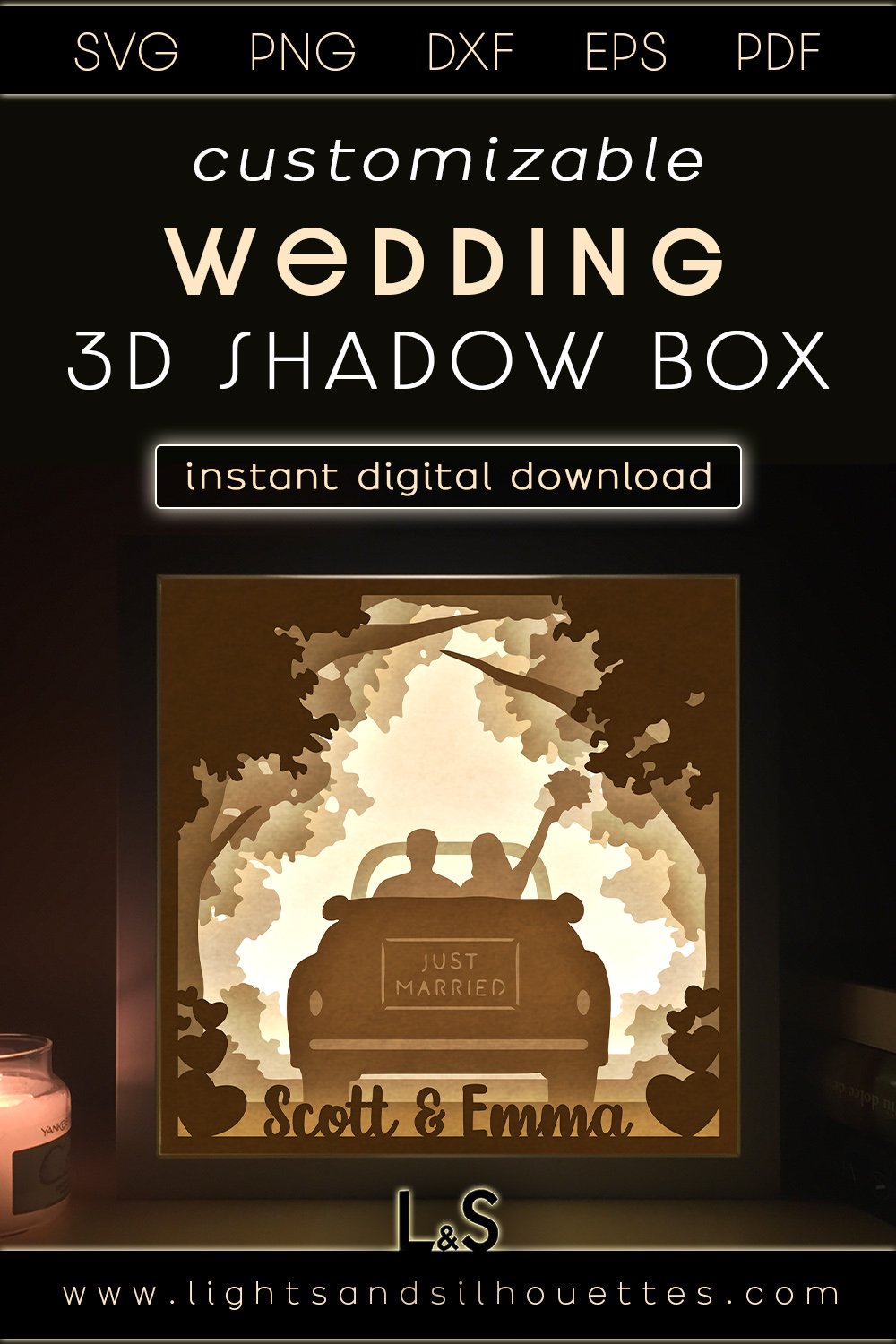 Personalized Wedding Shadow Box Svg | Just Married Lightbox