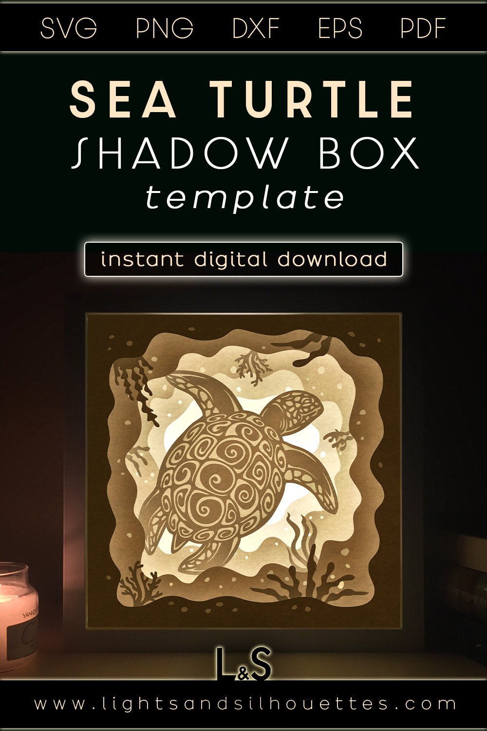 Sea Turtle Shadow Box Svg Design | Paper Cut Template